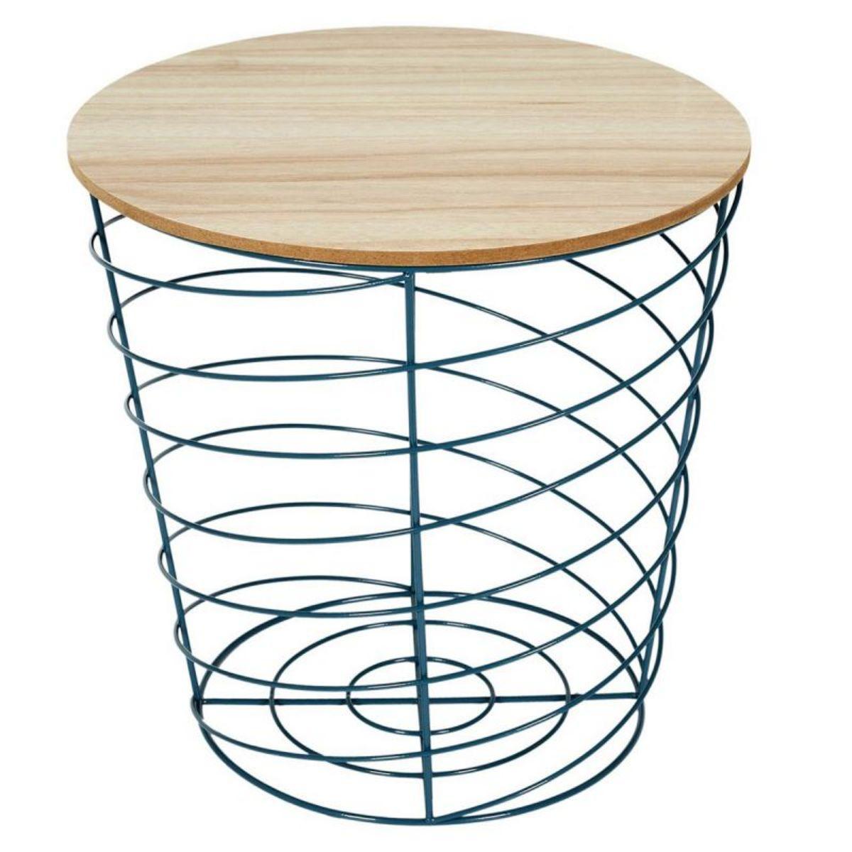 CYCLONE WOOD AND BLUE METAL WIRE TABLE — Foma Home