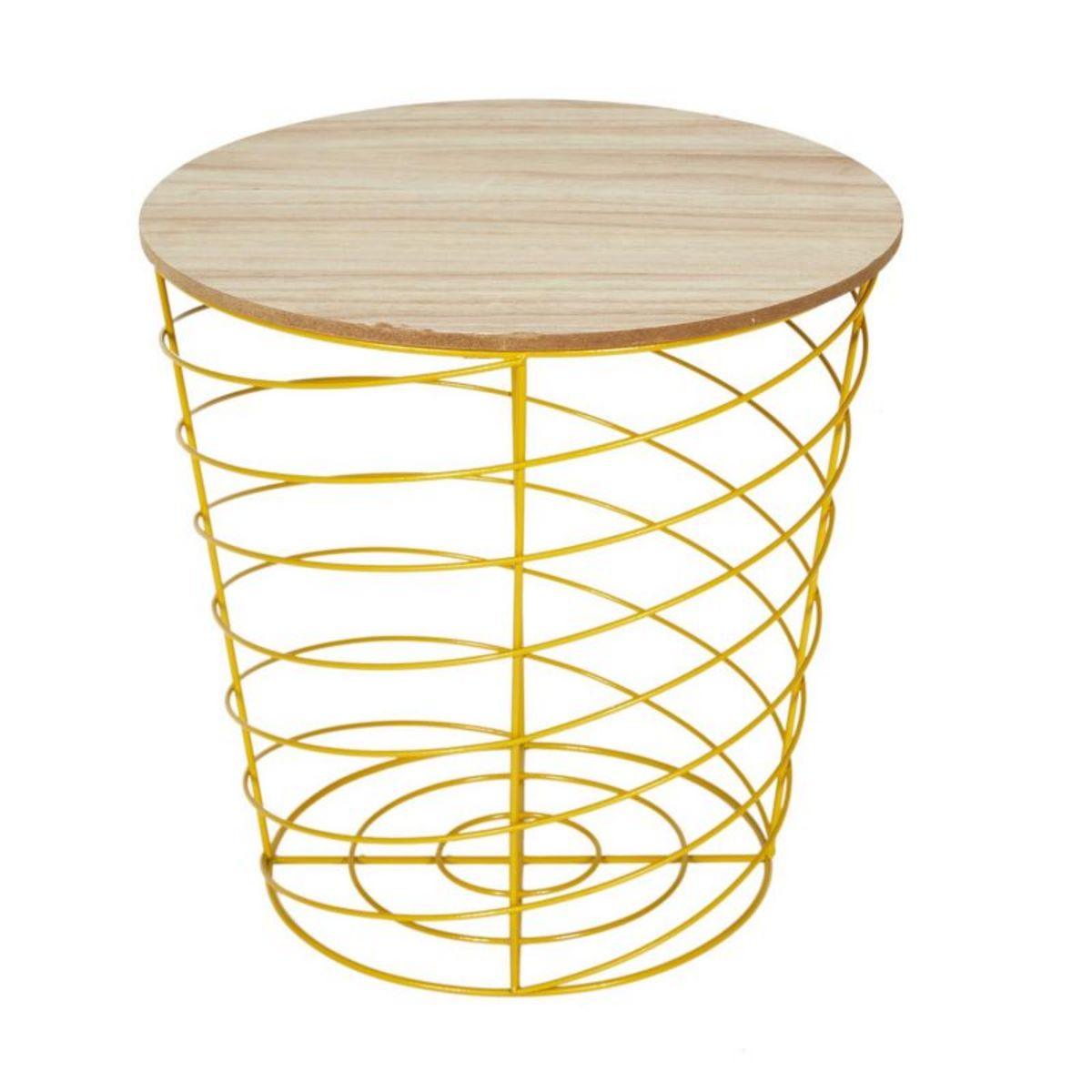 CYCLONE WOOD AND YELLOW METAL WIRE TABLE — Foma Home